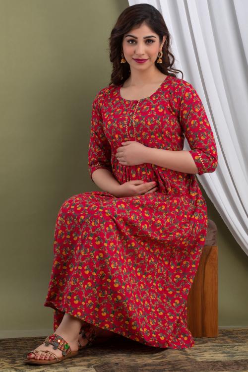 Buy Step Queen Women Maternity dress Printed Cotton Gown Dress Online ...