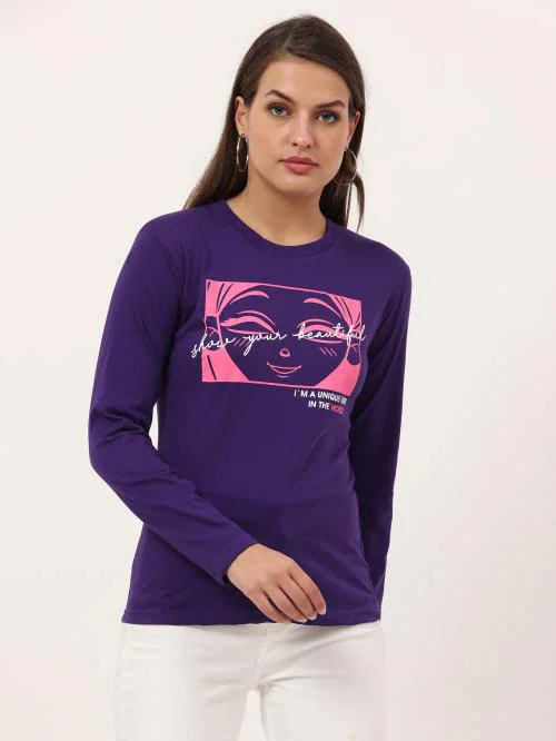 Buy FEDAMSEL Women's Violet M T-Shirt: Regular Length, Full Sleeve ...