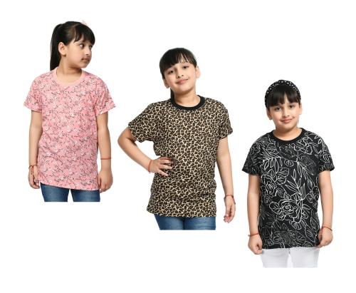 Buy IndiWeaves Girls Digital Printed Half Sleeves Crepe T-Shirts Summer ...
