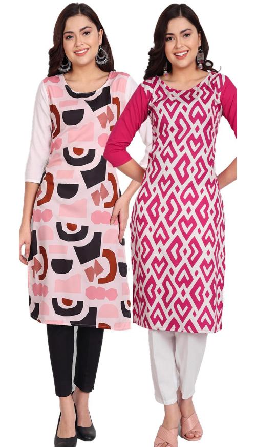 Buy Arya Dress Maker Women Multicolor Printed Crepe Pack Of 2 A-Line ...