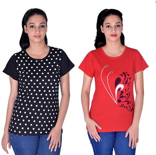 Buy CHOZI Women Multicolor Typography Cotton Blend Pack of 2 T-Shirt ...