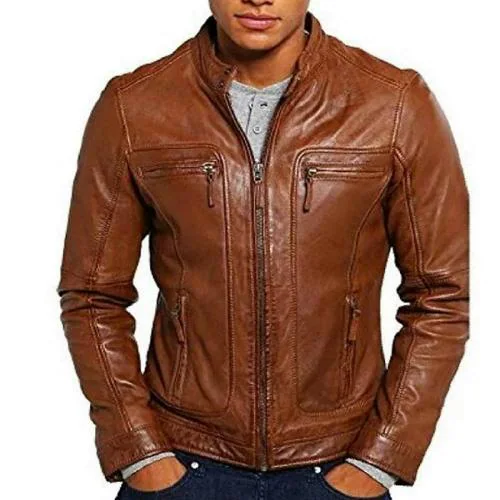 Buy Hiller Men Dark Tan Solid Leather Jacket Online at Best Prices in ...