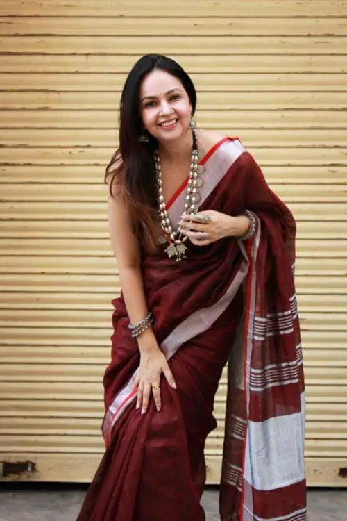Buy MAA ANJANI ENTERPRISE Plain Chanderi Cotton Linen Saree in Solid ...