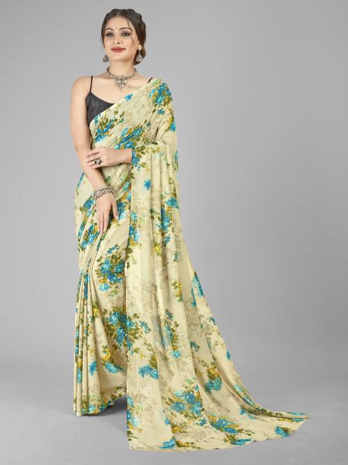 Buy Anand Women Beige Self Design Pattern Georgette Single Saree ...