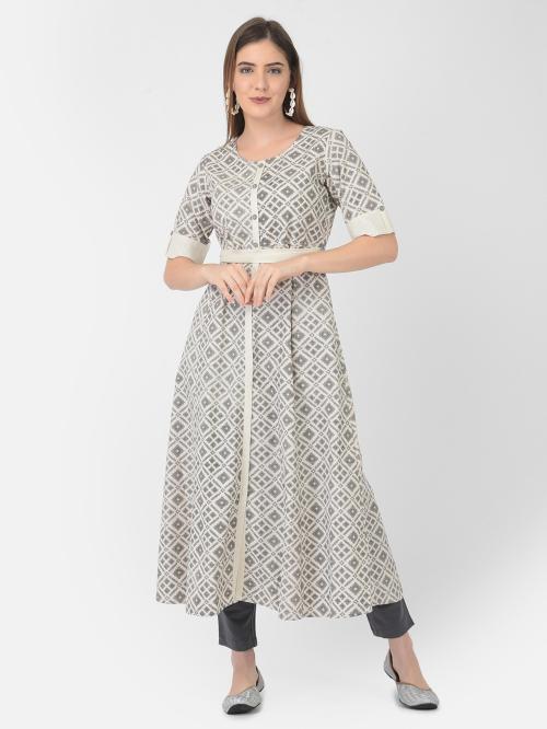 Buy Span Women White Printed Cotton Blend A-Line Kurta Online at Best ...