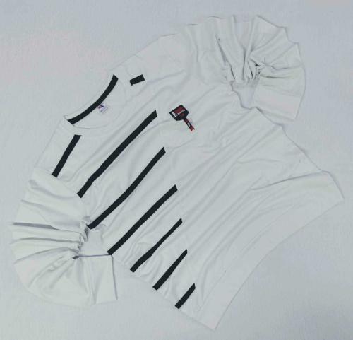 Buy RDS GARMENT HUB Men White Cotton Blend Striped Tshirt (XL) Online ...
