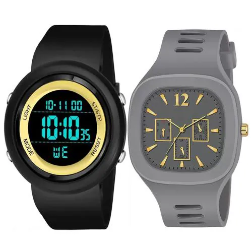 Buy Red Fish New Golden and Grey Round Shape Dial Digital Waterproof ...