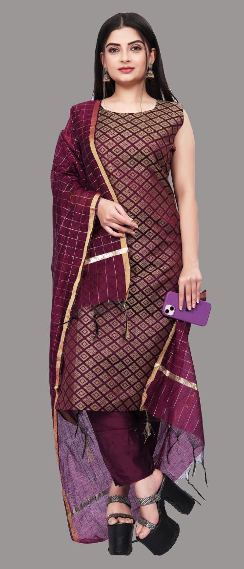 Buy Eilara Women's Silk Blend Purple Straight Kutra, Pant with Dupatta Online at Best Prices in ...