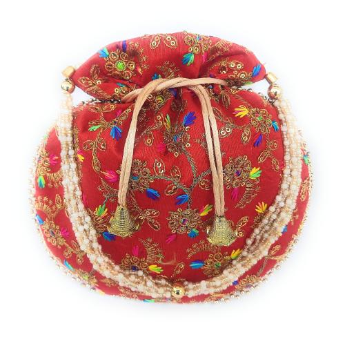 Buy Embroidered Multicolor Red Potli Bag Online at Best Prices in India ...