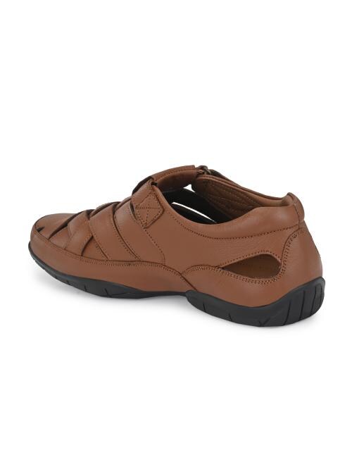 Buy UNDERROUTE Men's Tan Leather Velcro Sandal Online at Best Prices in ...