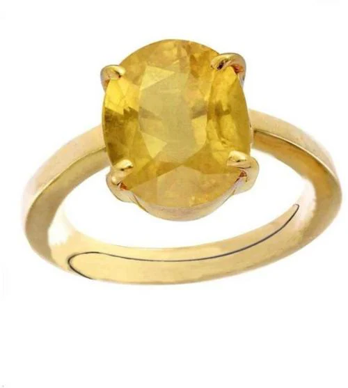 Buy Chopra Gems & Jewellery Gold Plated Brass Yellow Sapphire Pukhraj Gemstone Ring (Men, Women ...