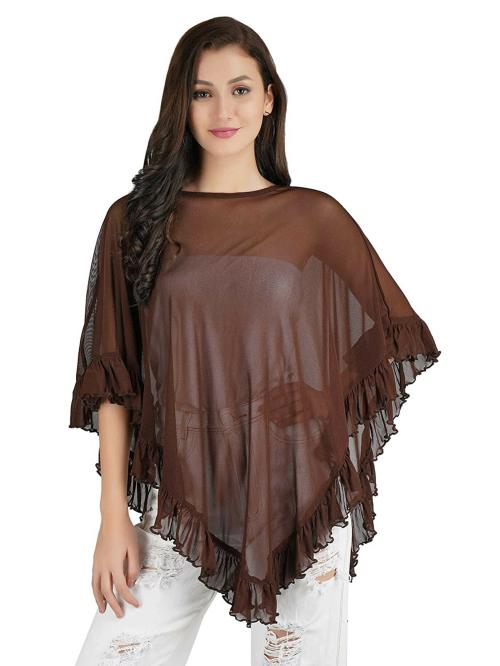 Buy AOL Women Brown Power Net Ruffled Cape/Poncho - Free Size Online at ...