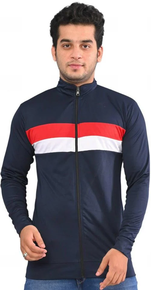 Buy Cloflix Men Navy Blue Solid Polyester Sports Jacket (M) Online at ...