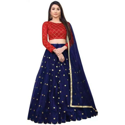 Buy Dealfab net semi stitch lehenga choli For Women(diva goli blue red ...