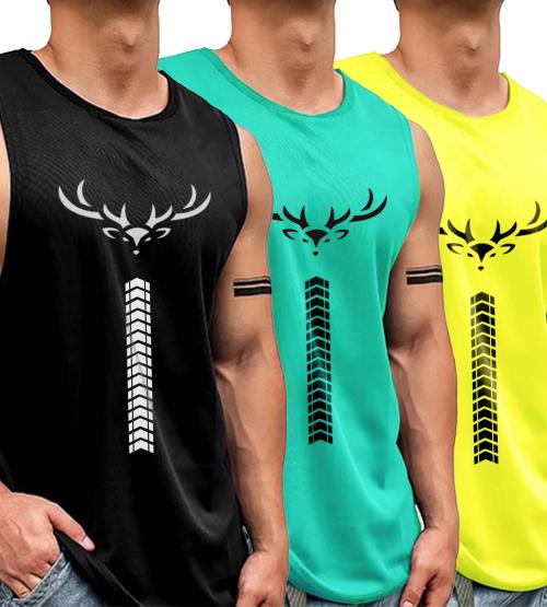 Buy Pack of 3 Ausk Black , Light Green & Yellow Men Vest Online at Best ...