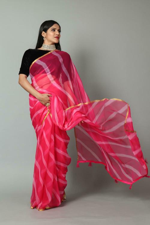 Buy Kishori Women's Zari Border and Thread Tassels Chiffon Saree and ...