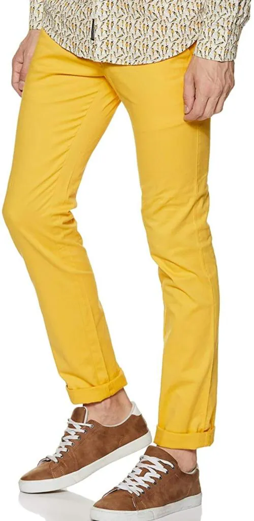 Buy Sbrg Fashion Fit Life Hit Men Yellow Solid Cotton Blend Regular Fit ...