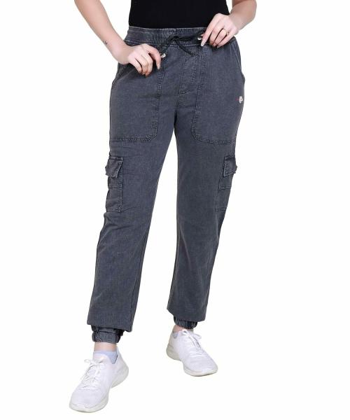 Buy Road Bumps Women Grey Looper Knit Denim Cargo Jogger | Women's ...