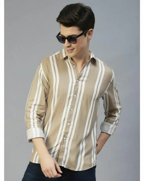Buy Rigo Men Beige Vertical Stripes Full Sleeves Shirt Online at Best Prices in India - JioMart.