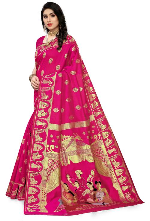 Buy Serona Fabrics Women Pink Printed Silk Blend Regular Saree Online ...