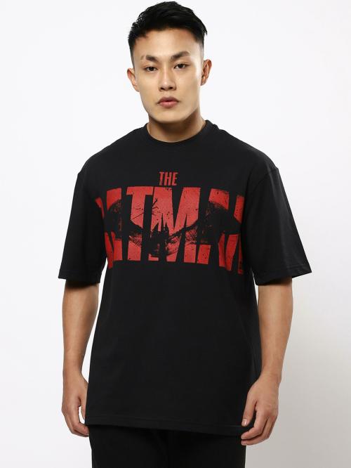 Buy Bewakoof Men's Black The Batman Typography Short Sleeve Round Neck Oversized T-shirt Online ...