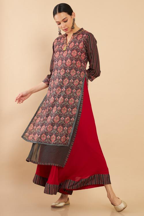 Buy Soch Black Muslin Layered Kurta With Printed Designs Online at Best ...