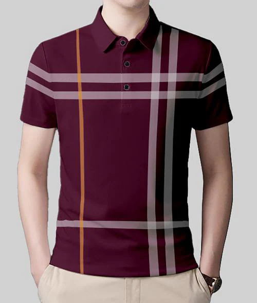 Buy Ausk Men Printed Polo Neck Cotton Blend Wine T-Shirt Online at Best ...