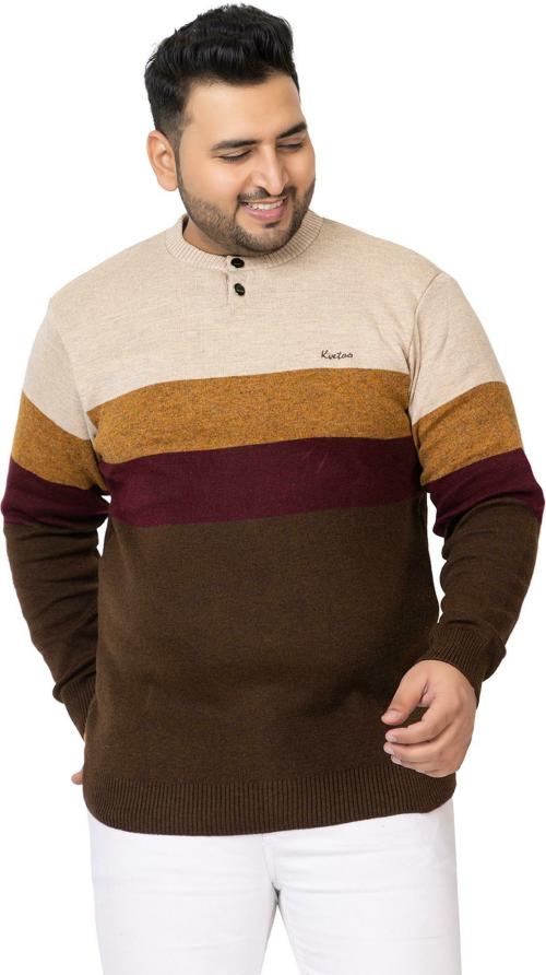 Buy KVETOO Striped Round Neck Casual Men Multicolor Sweater Online at ...