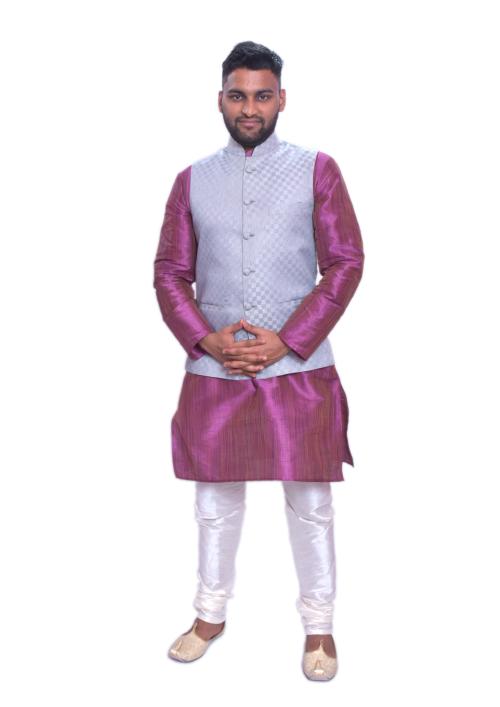 Buy HFP Men's Purple Double Tone Kurta white Churidar Designer Gray ...