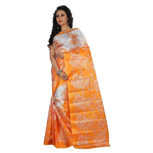 Buy Marabout Women's Beautiful Yellow Colour Taffeta Saree Without ...