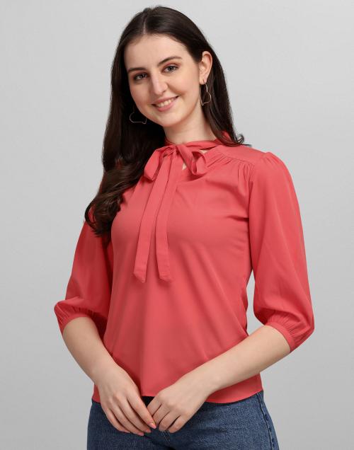 Buy Selvia Women'S Coral Pink Mill Dyed Top | tops for women | tops ...