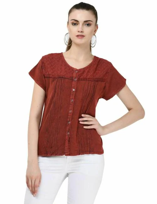 Buy SAAKAA Women's Rayon Maroon Embroidery Top Online at Best Prices in ...