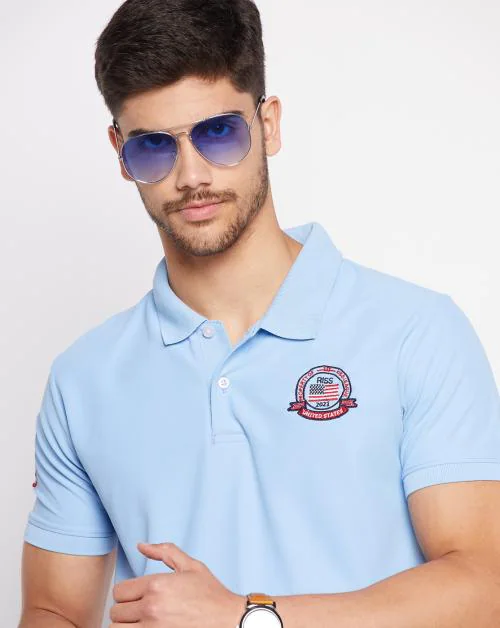 Buy RISS Men's Cotton Half Sleeves Printed Polo T-shirt With Chest ...