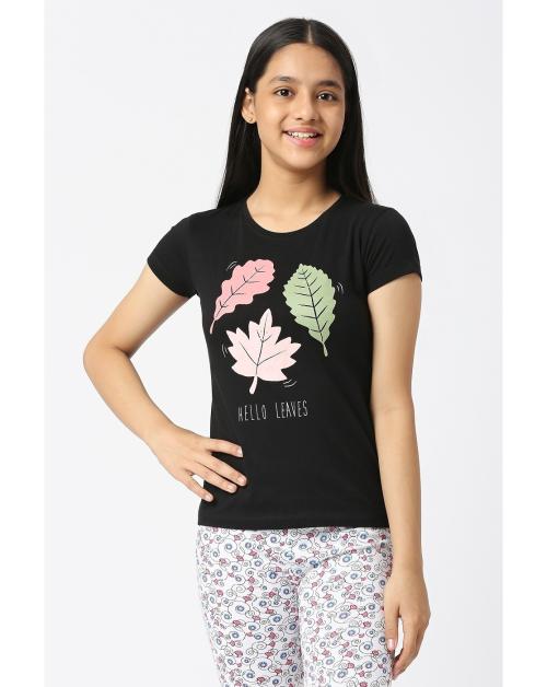 Buy SINI MINI Girls Half Sleeve With Round Neck Black Pack of 1 Top ...