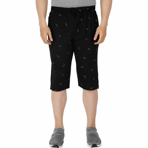 Buy Guide Men Black Printed Pure Cotton Three Fourths Shorts (M) Online ...