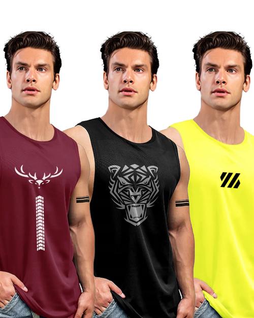 Buy Ausk Maroon & Black Men's Vest Pack of 3 Online at Best Prices in ...