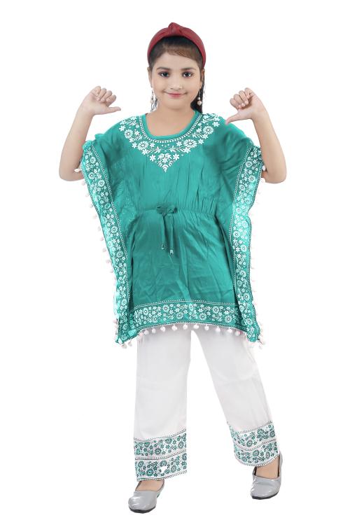 Buy Burbn Girls Kaftan and Palazzo set Sea Green Online at Best Prices ...
