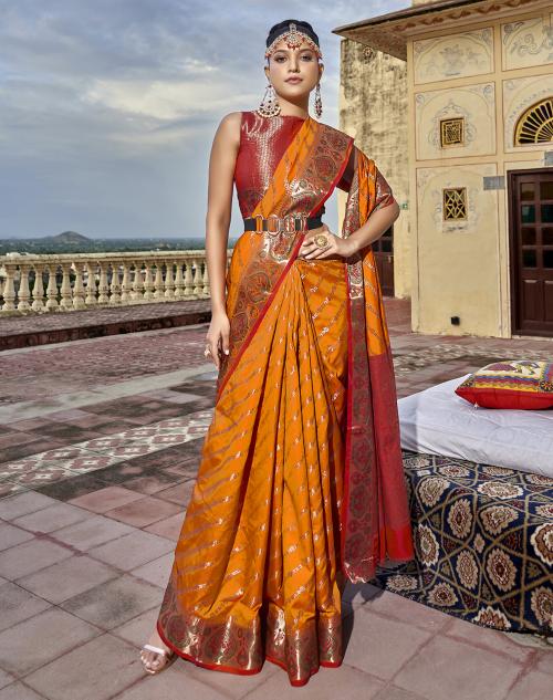 Buy Satrani Silk Blend Orange Color Saree with Blouse piece | sarees ...