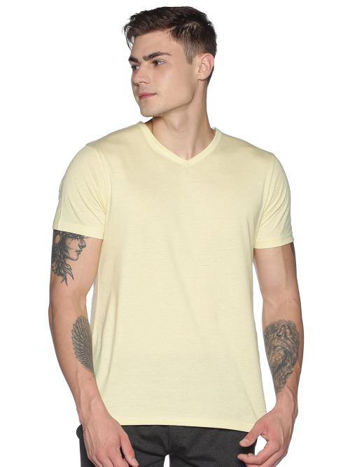 Buy Ecoline Clothing Men Lemon Cotton V Neck Half Sleeve T-Shirt (L ...