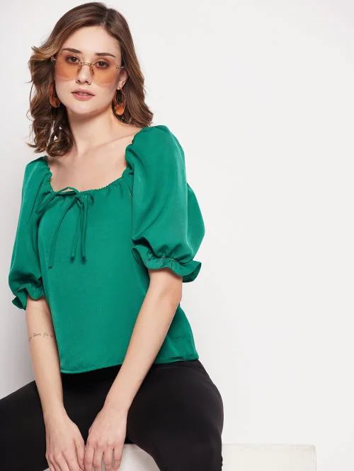 Buy Camla Women Green Solid Polyester Casual Top Online at Best Prices ...