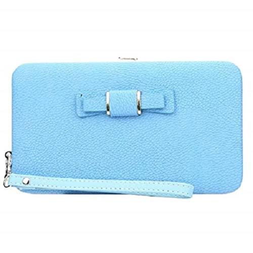 Buy BANQLYN Blue PU Leather and Faux Leather Bow Purse with Card Holder ...
