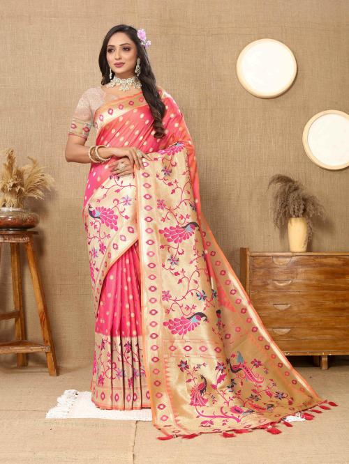 Buy Pheasant Women Pure Silk Woven Design Work GAJRI Color saree with ...