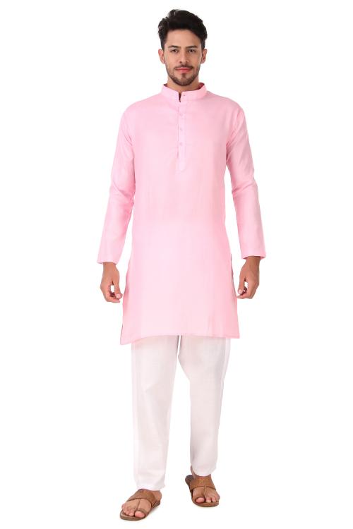 Buy Preen Men Pink Solid Cotton Blend Kurta and Pyjama Set Online at ...