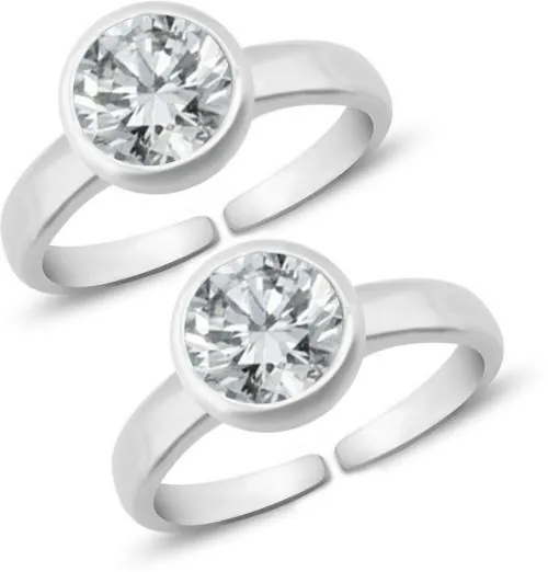Buy Parnika Round White Solitaire CZ Pure 92.5 Sterling Silver Cubic Zirconia Toe Ring () Online ...