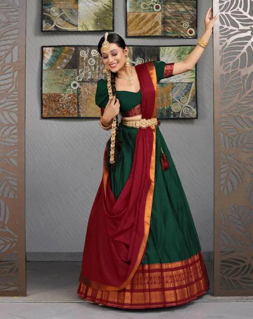 Buy HALFSAREE STUDIO Green Traditional South Indian Style Half Saree ...
