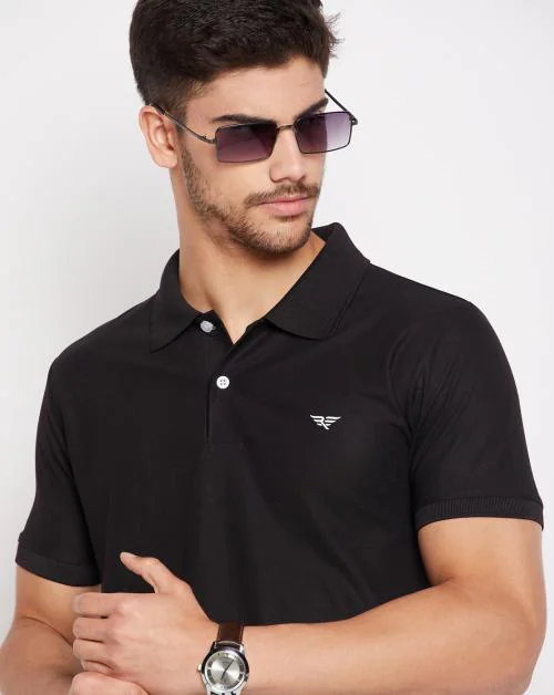 Buy RISS Men's Cotton Half Sleeves Solid Polo T-shirt Online at Best ...