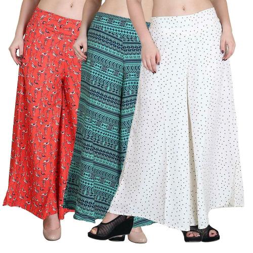 Buy PIXIE Store Women Multicolor Printed Crepe Palazzo (Pack of 3) (2XL) Online at Best Prices ...