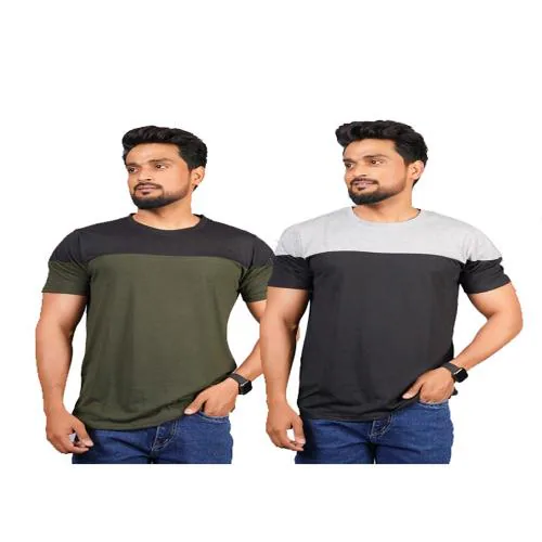 Buy VIDA FRIO Men Colorblock Round Neck Pure Cotton Multicolor T-Shirt ...