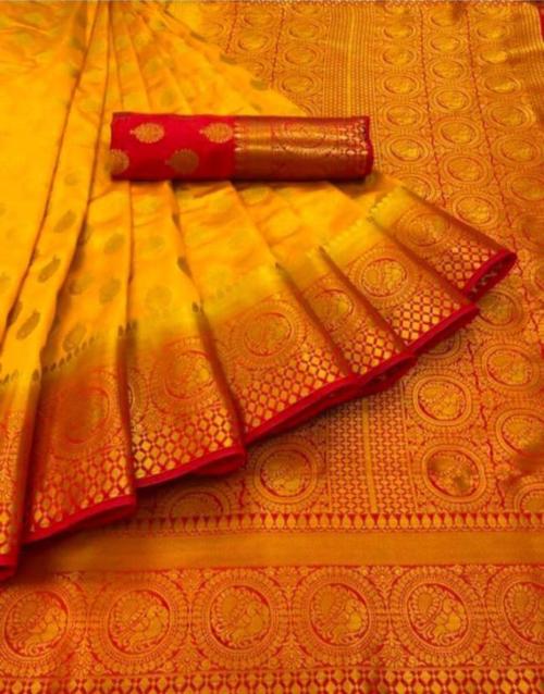 Buy Mansh the stylo..Women Yellow Printed Jacquard Bollywood Saree ...