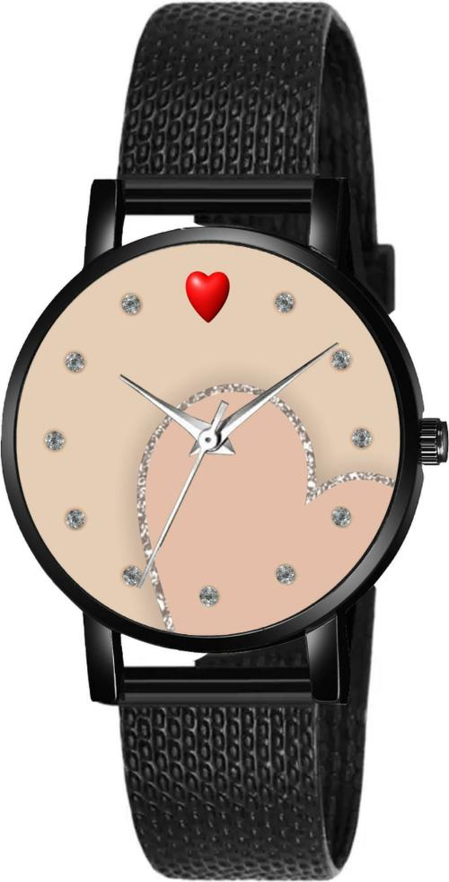 TWIXY Analog Peach Dial Black Strap Watch for Women - JioMart
